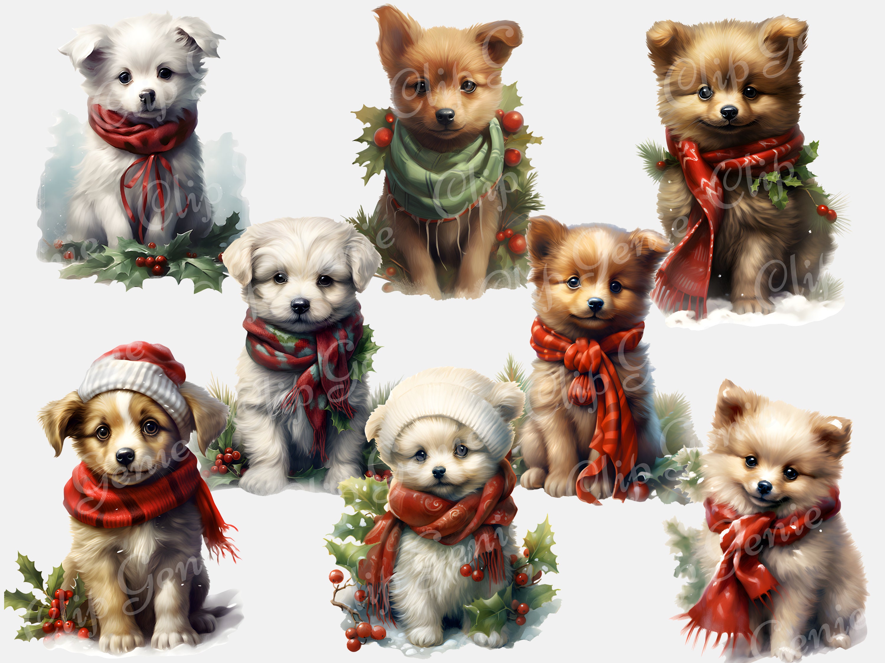 Christmas Puppy Clipart Holiday Puppies PNG Christmas - Etsy