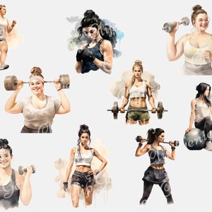 Workout Women Clipart, Watercolor Fitness PNG, Gym Equipment PNG ...