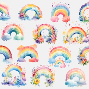 Watercolor Rainbow Clipart, Cute Rainbow PNG, Floral Rainbows, Children ...