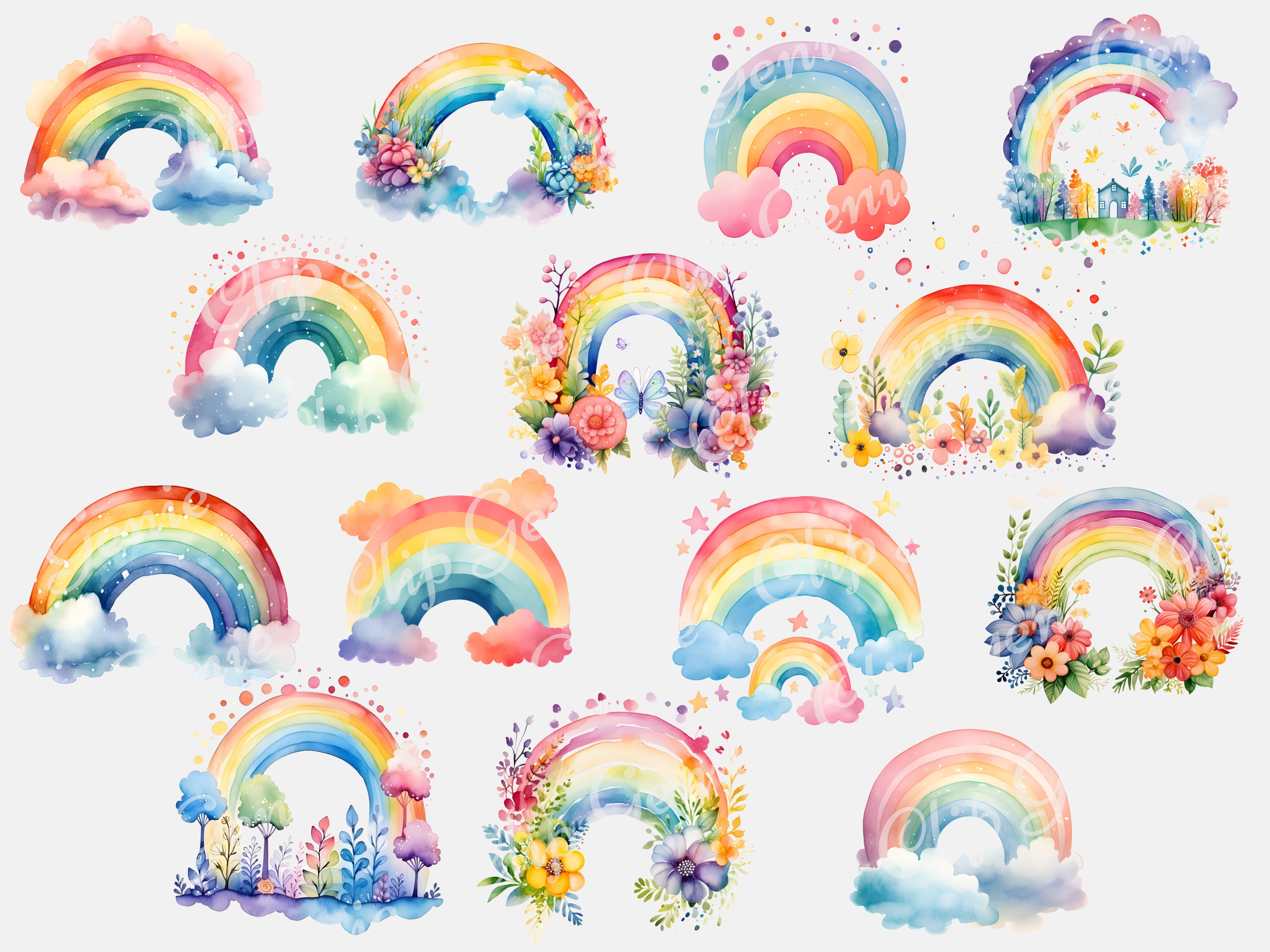 Watercolor Rainbow Clipart, Cute Rainbow PNG, Floral Rainbows, Children ...