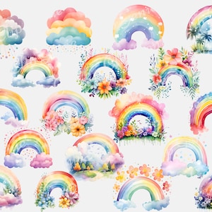 Watercolor Rainbow Clipart, Cute Rainbow PNG, Floral Rainbows, Children ...