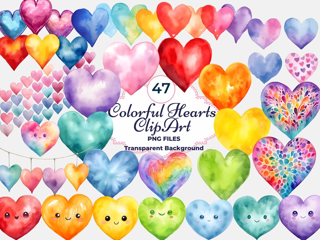 Heart Clipart, Heart PNG, Rainbow Heart, Pastel Heart, Children's ...