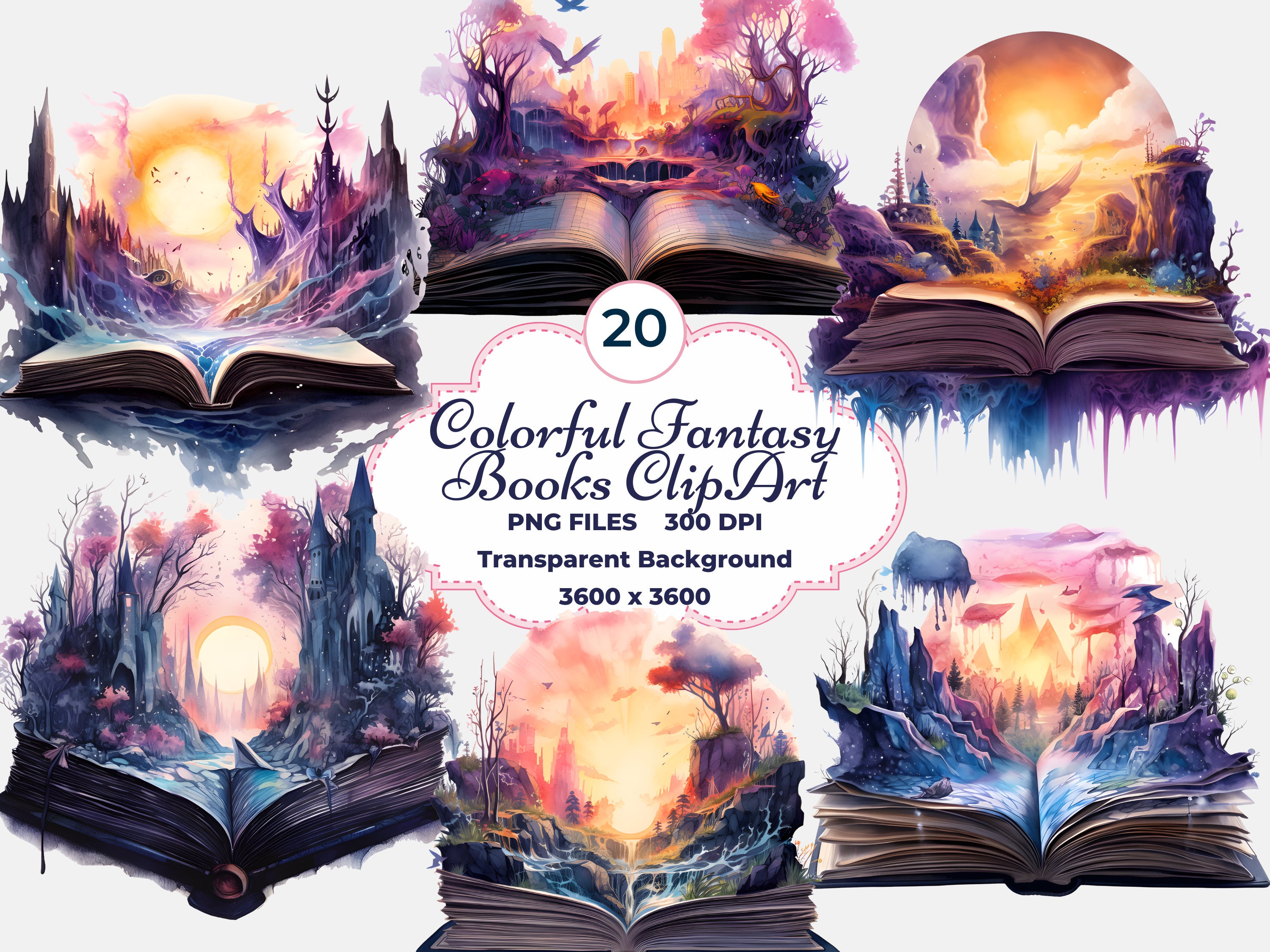 Colorful Fantasy Books Clipart, Open Fantasy Books PNG, Magical Books ...