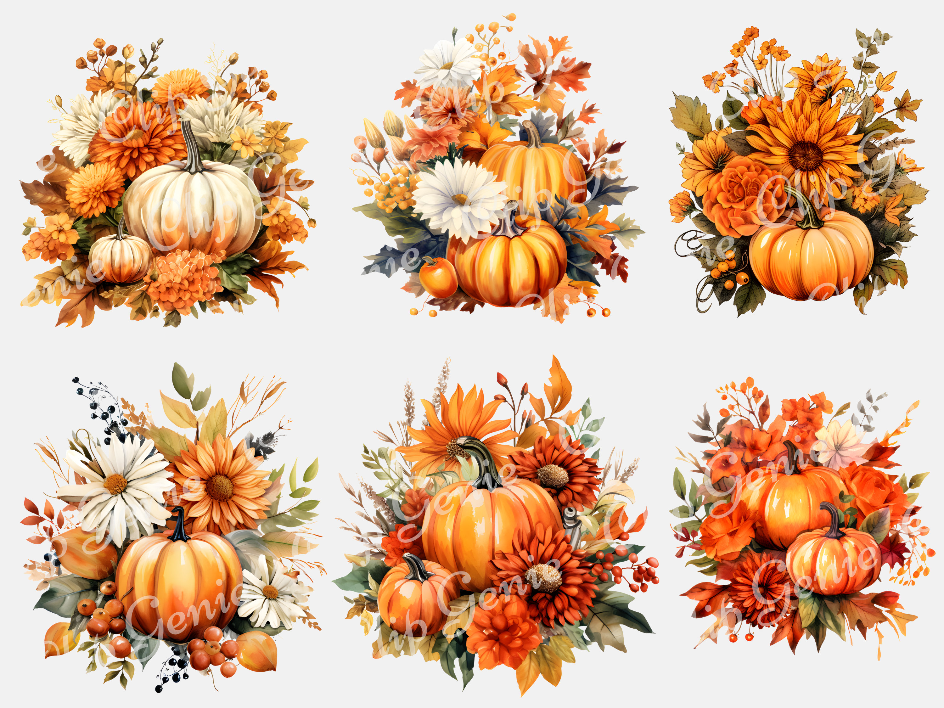 Pumpkin Florals Clipart Fall Floral Pumpkins PNG Autumn - Etsy