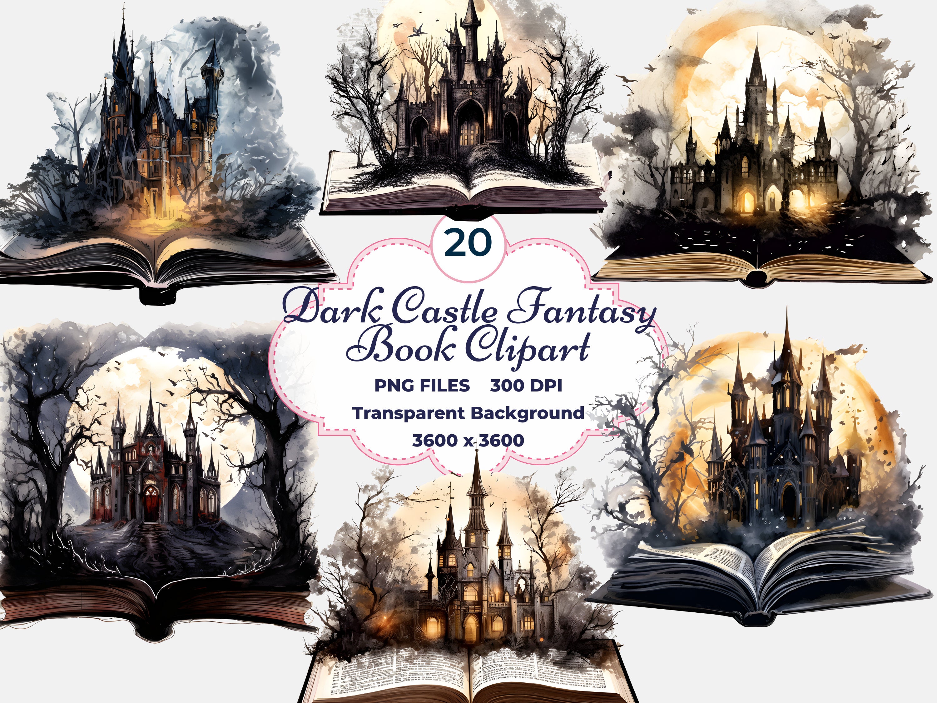 Dark Castle Fantasy Books Clipart, Fantasy Books PNG, Open Book PNG ...