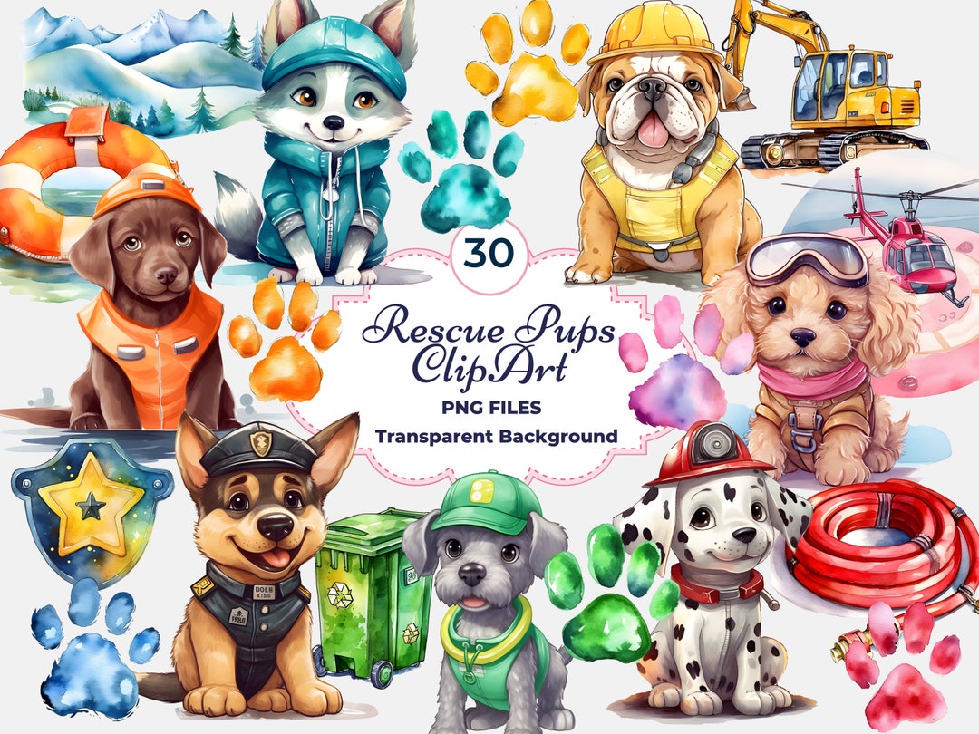 Rescue Pups Clipart, Paw Print PNG, Patrol Car PNG, Hero Puppies ...