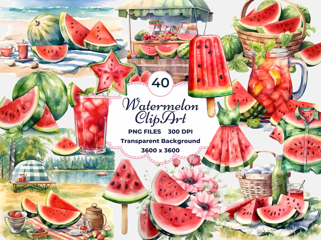 Watermelon Clipart, Watercolor Watermelon PNG, Summer Fruit Clipart ...