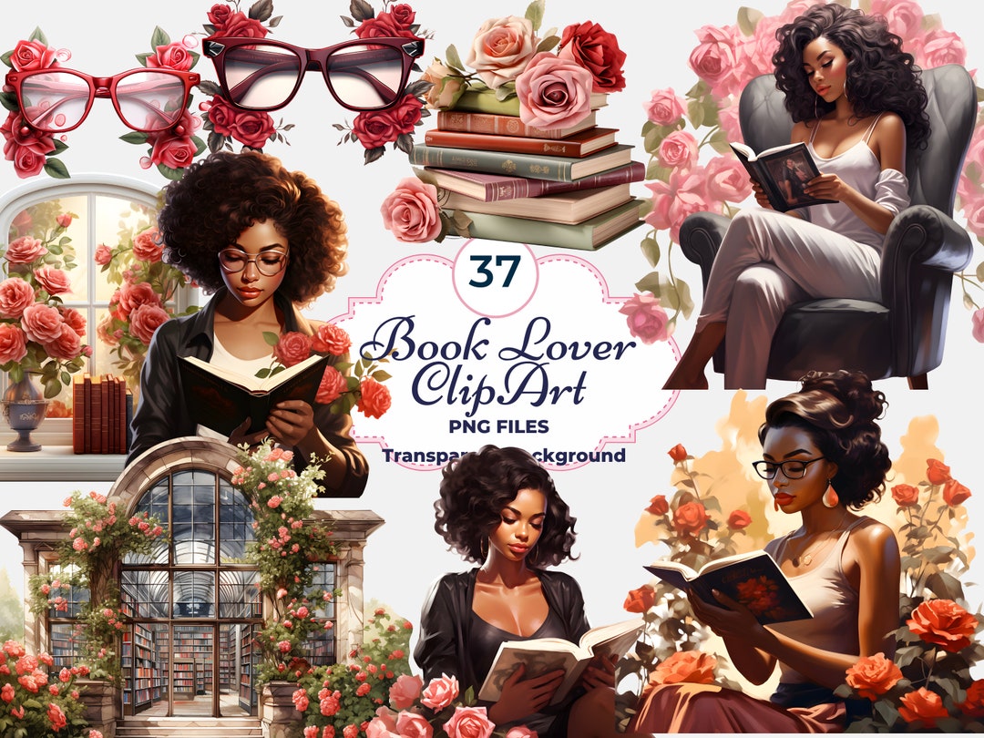 Book Lover Clipart, Bookworm PNG, Girl Reading, Floral Books, Floral ...