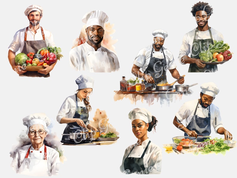 Watercolor Chef Clipart, Chef PNG, Culinary Clipart, Sublimation - Etsy