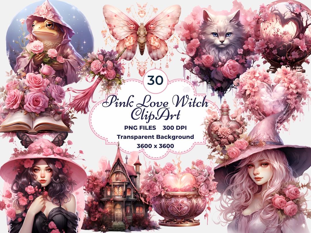 Pink Love Witch Clipart, Love Core Witch PNG, Pink Witch, Heart Witch ...