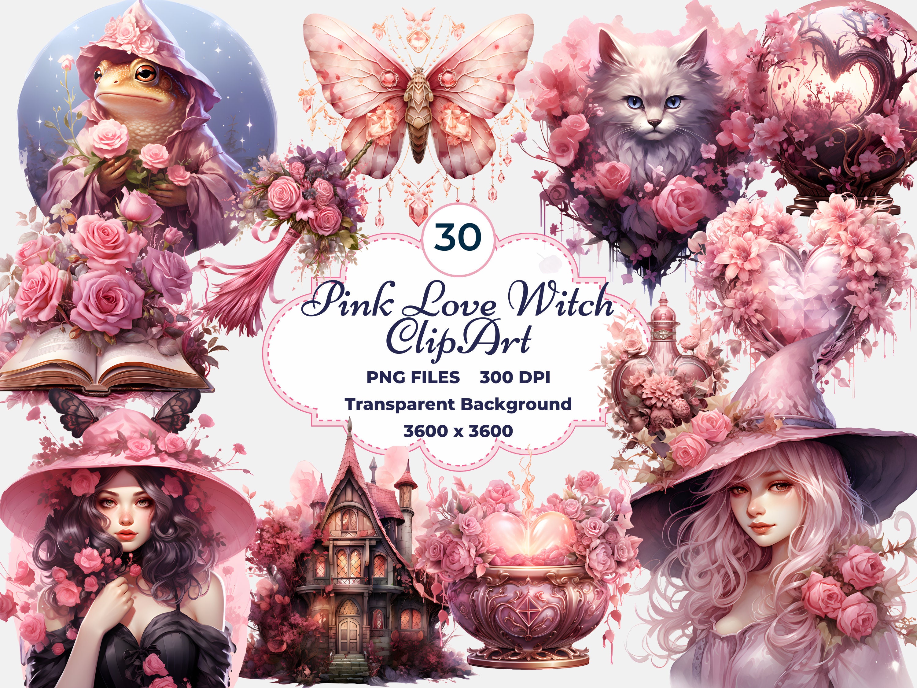 Pink Love Witch Clipart, Love Core Witch PNG, Pink Witch, Heart Witch ...