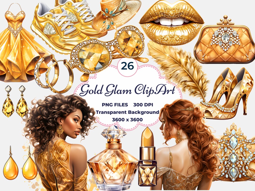 Gold Glam Clipart, Glamorous Gold PNG, Gold Fashion PNG, Sublimation - Etsy