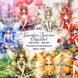 Garden Fairies Clipart, Watercolor Fairy PNG, Beautiful Floral Garden ...