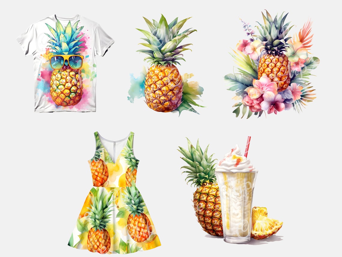 Watercolor Pineapple Clipart Summer Pineapple PNG Summer - Etsy