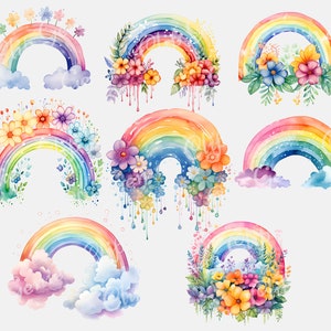 Watercolor Rainbow Clipart, Cute Rainbow PNG, Floral Rainbows, Children ...