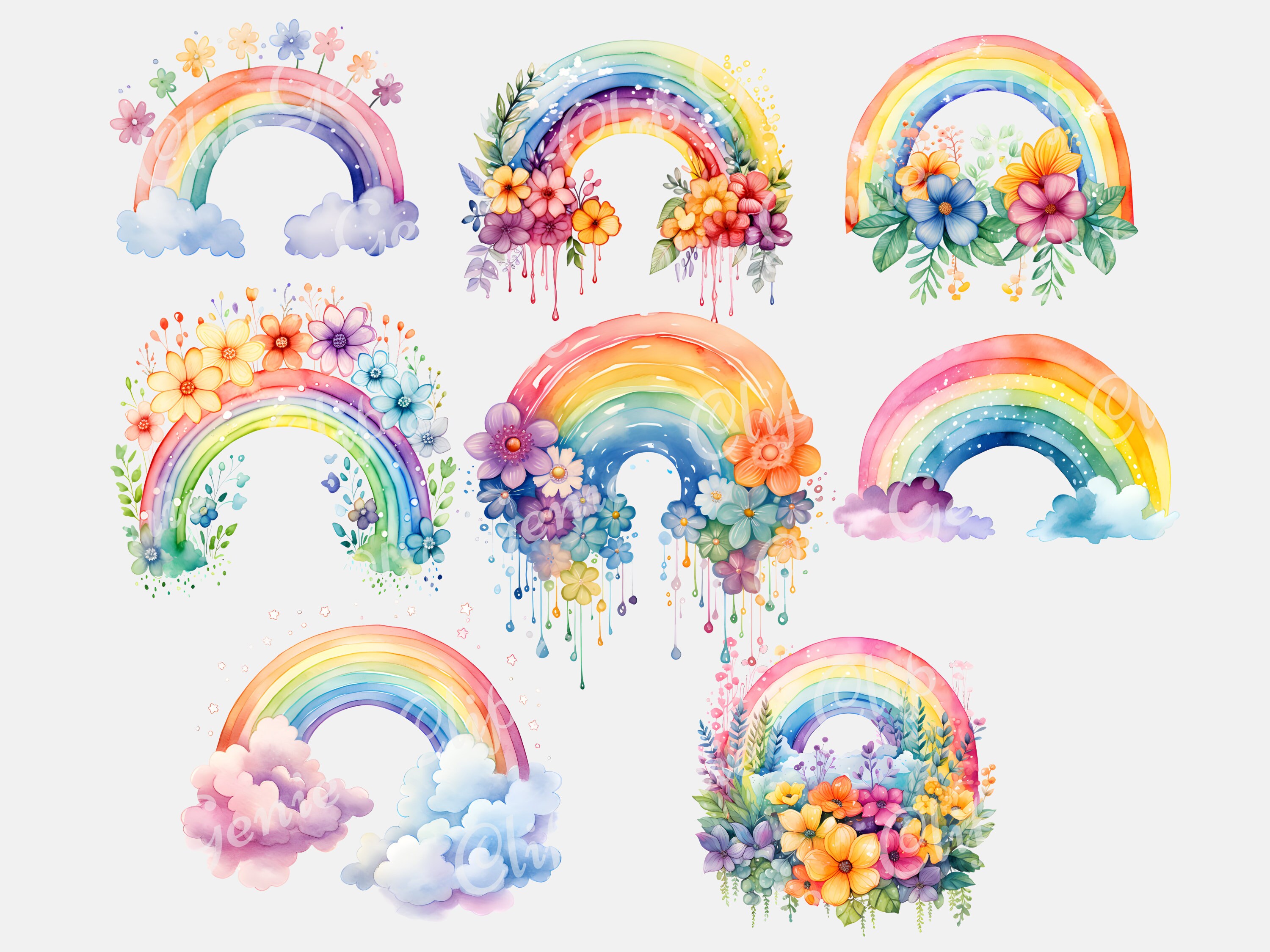 Watercolor Rainbow Clipart, Cute Rainbow PNG, Floral Rainbows, Children ...