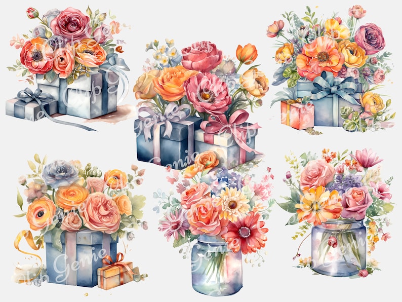 Boho Floral Birthday Clipart Watercolor Birthday Clipart - Etsy