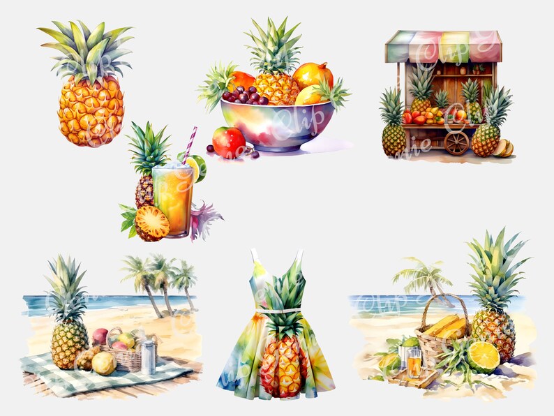 Watercolor Pineapple Clipart, Summer Fruit PNG (digital Download) - Etsy