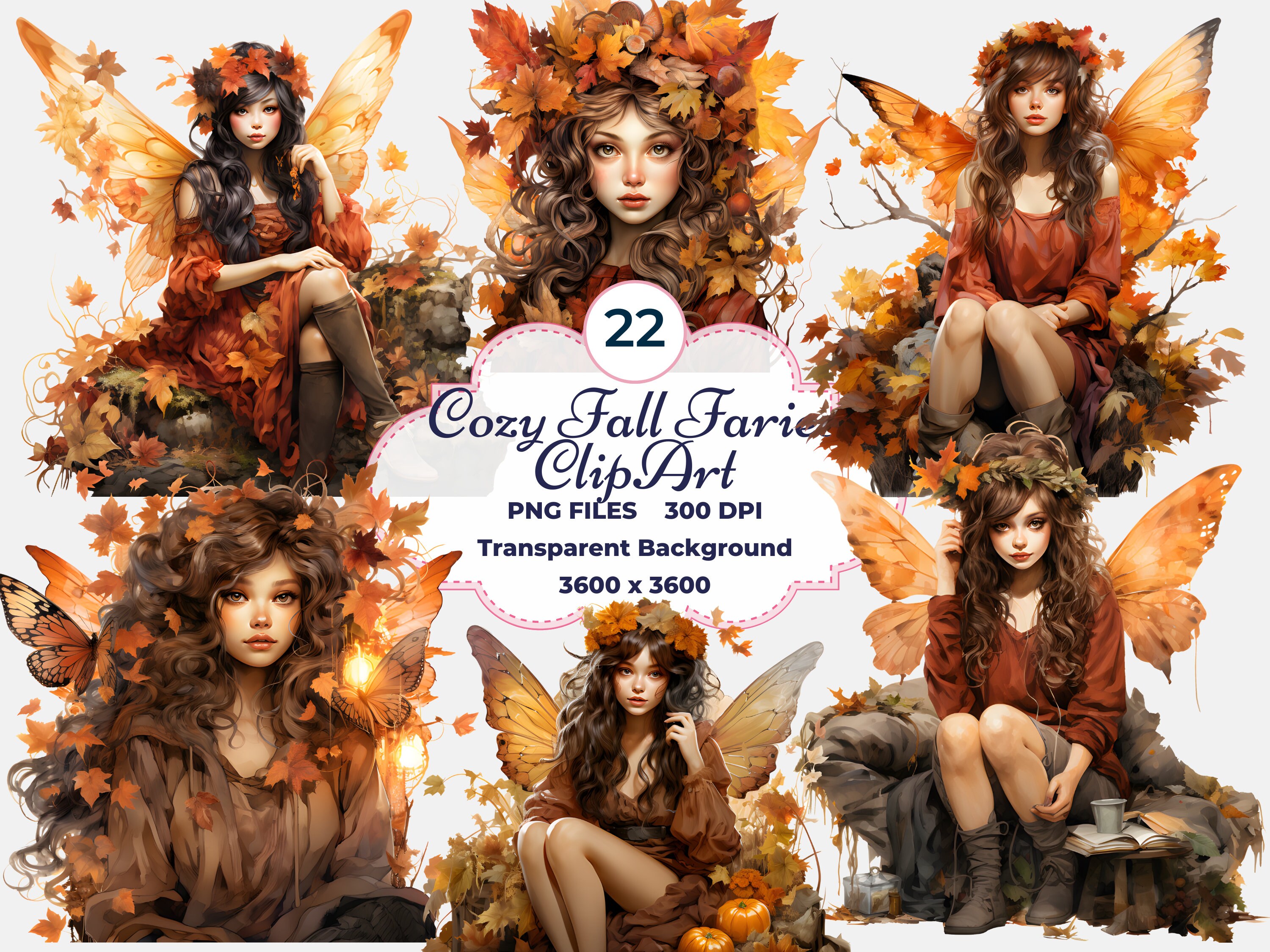 Cozy Fall Fairies Clipart Autumn Fairies PNG Whimsical - Etsy