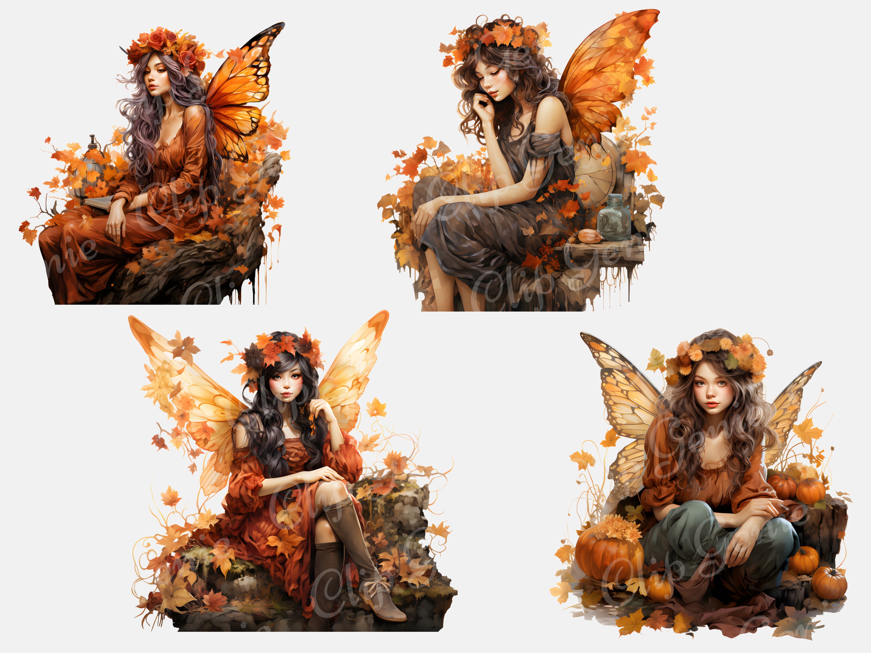 Cozy Fall Fairies Clipart Autumn Fairies PNG Whimsical - Etsy