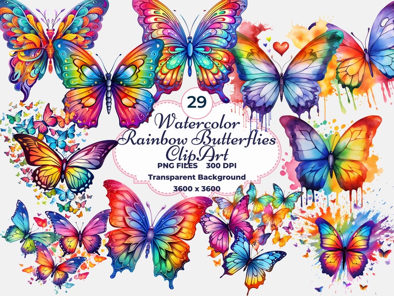 Watercolor Rainbow Butterfly Clipart, Colorful PNG (digital Download ...