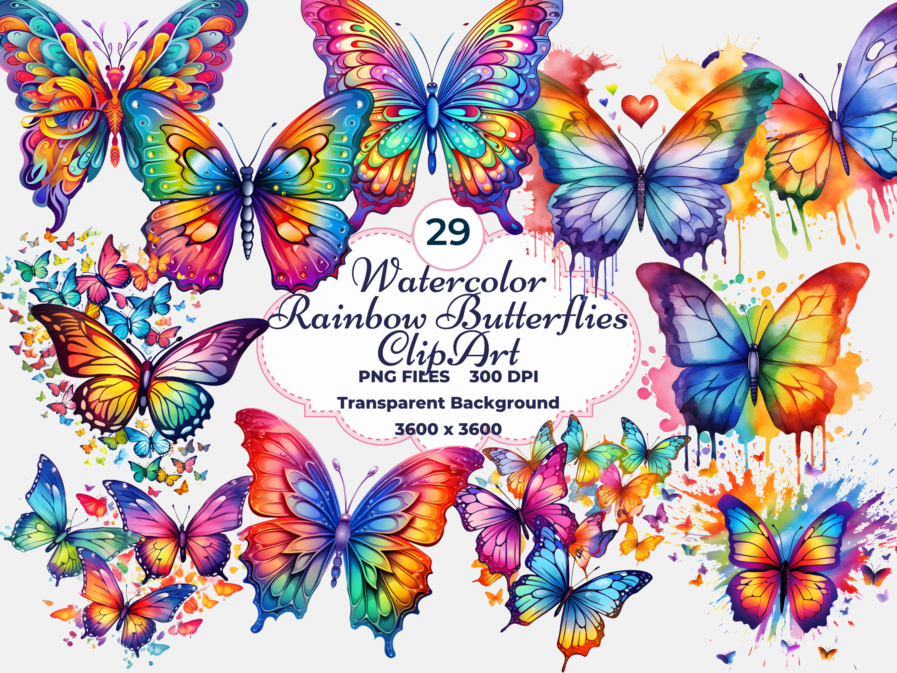 Watercolor Rainbow Butterfly Clipart, Colorful Butterfly PNG, Butterfly ...