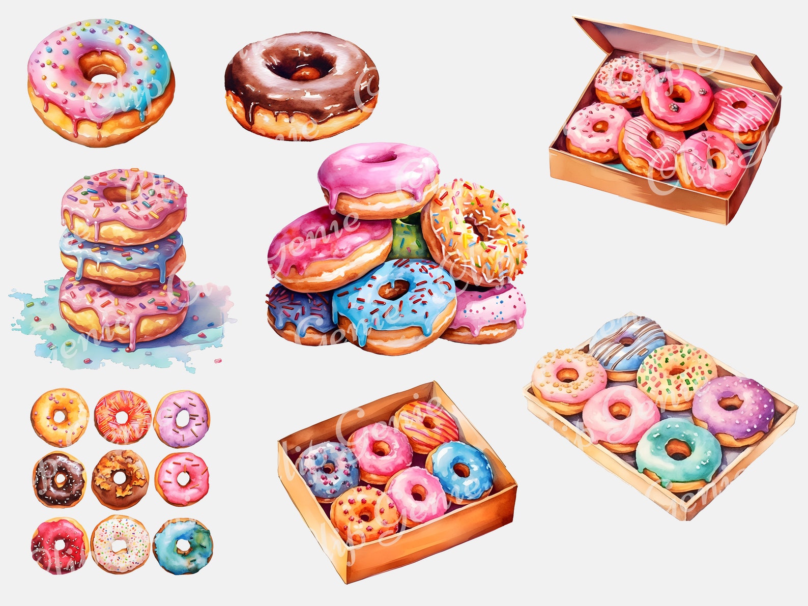 Colorful Donut Clipart Watercolor Donuts PNG Dessert PNG - Etsy