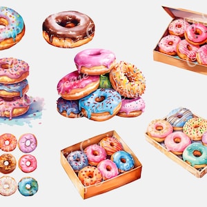 Colorful Donut Clipart, Watercolor Donuts PNG, Dessert PNG, Sweet ...