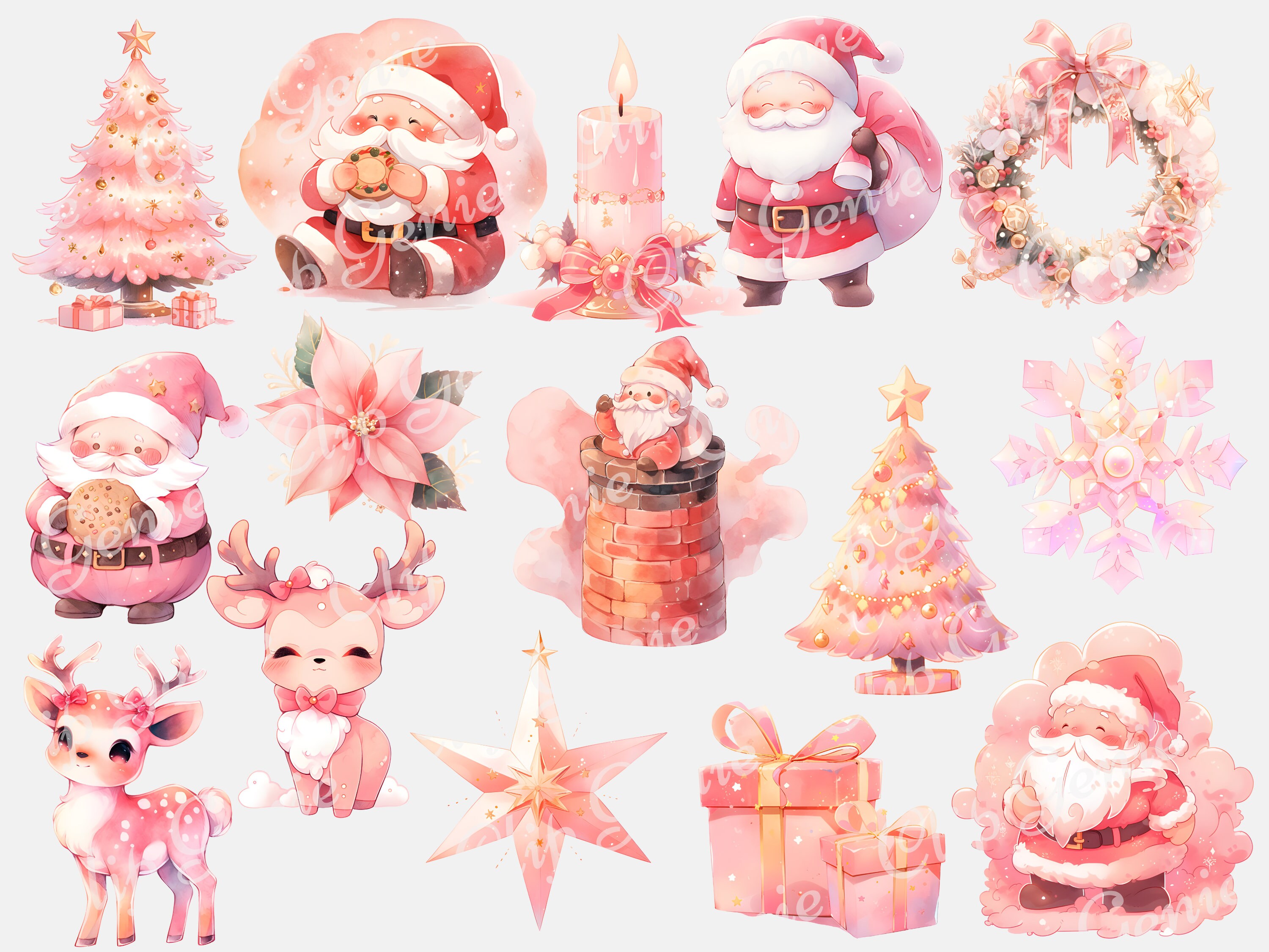 Cute Pink Christmas Clipart Cartoon Pink Christmas PNG - Etsy