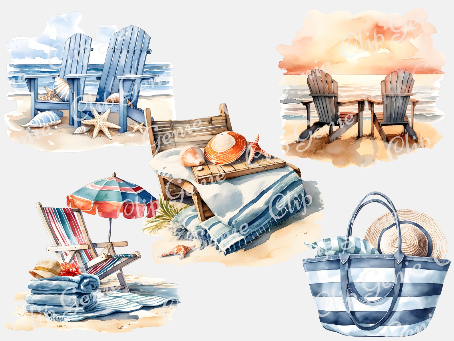 Watercolor Beach Clipart Watercolor Summer Beach Clipart - Etsy