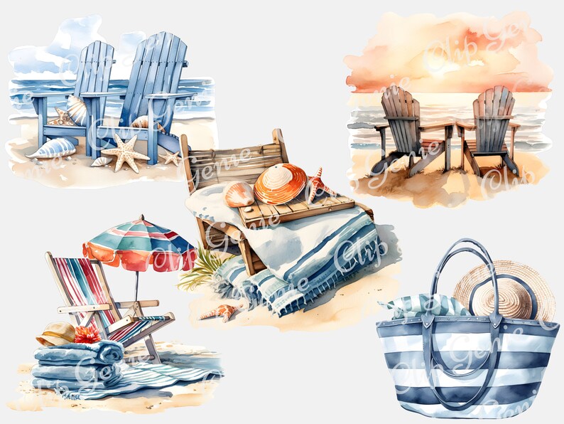 Watercolor Beach Clipart Watercolor Summer Beach Clipart - Etsy