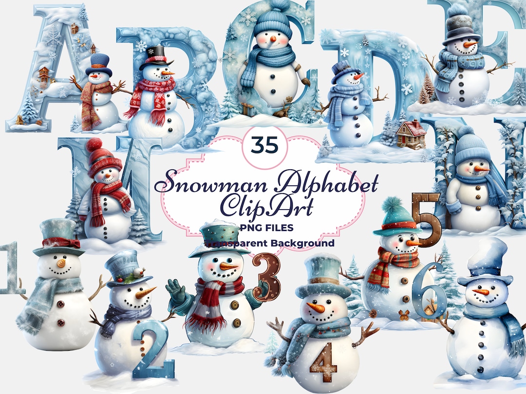 Snowman Alphabet Clipart, Snowman Letters and Numbers PNG, Holiday ...