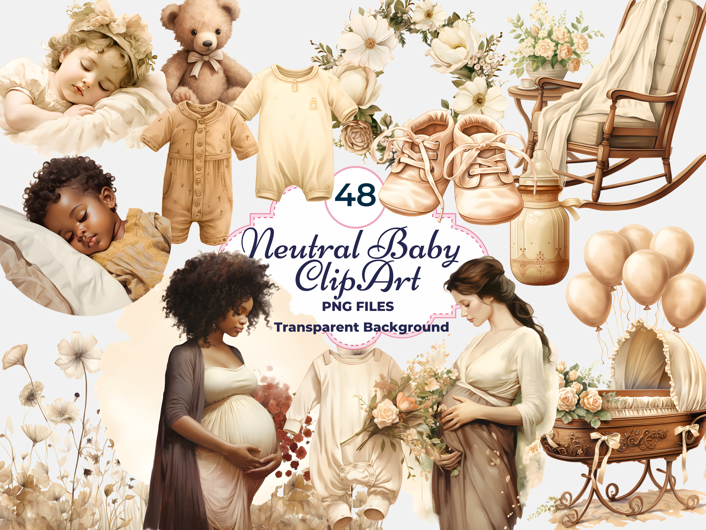 Neutral Baby Clipart, Neutral Baby Shower PNG, Baby Girl, Baby Boy ...