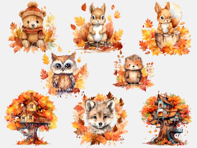 Cute Fall Children's Animals Clipart, Fall Animals PNG, Nursery Animals ...