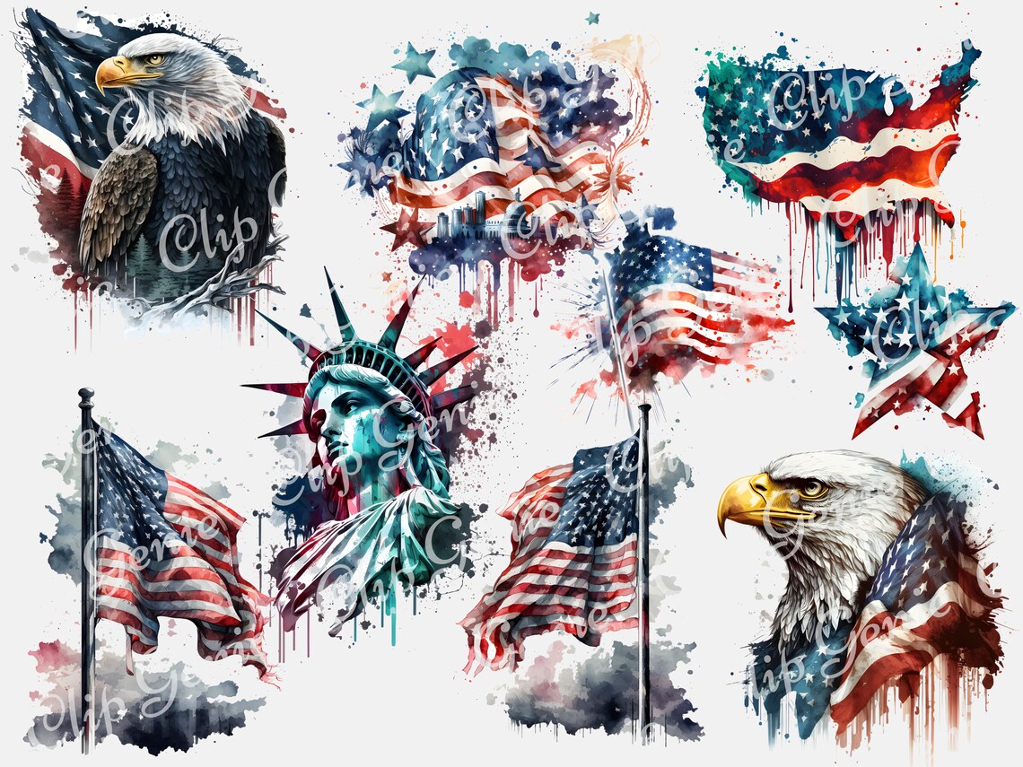4th of July Splash Clipart Bundle Patriotic Graphics 4th of - Etsy