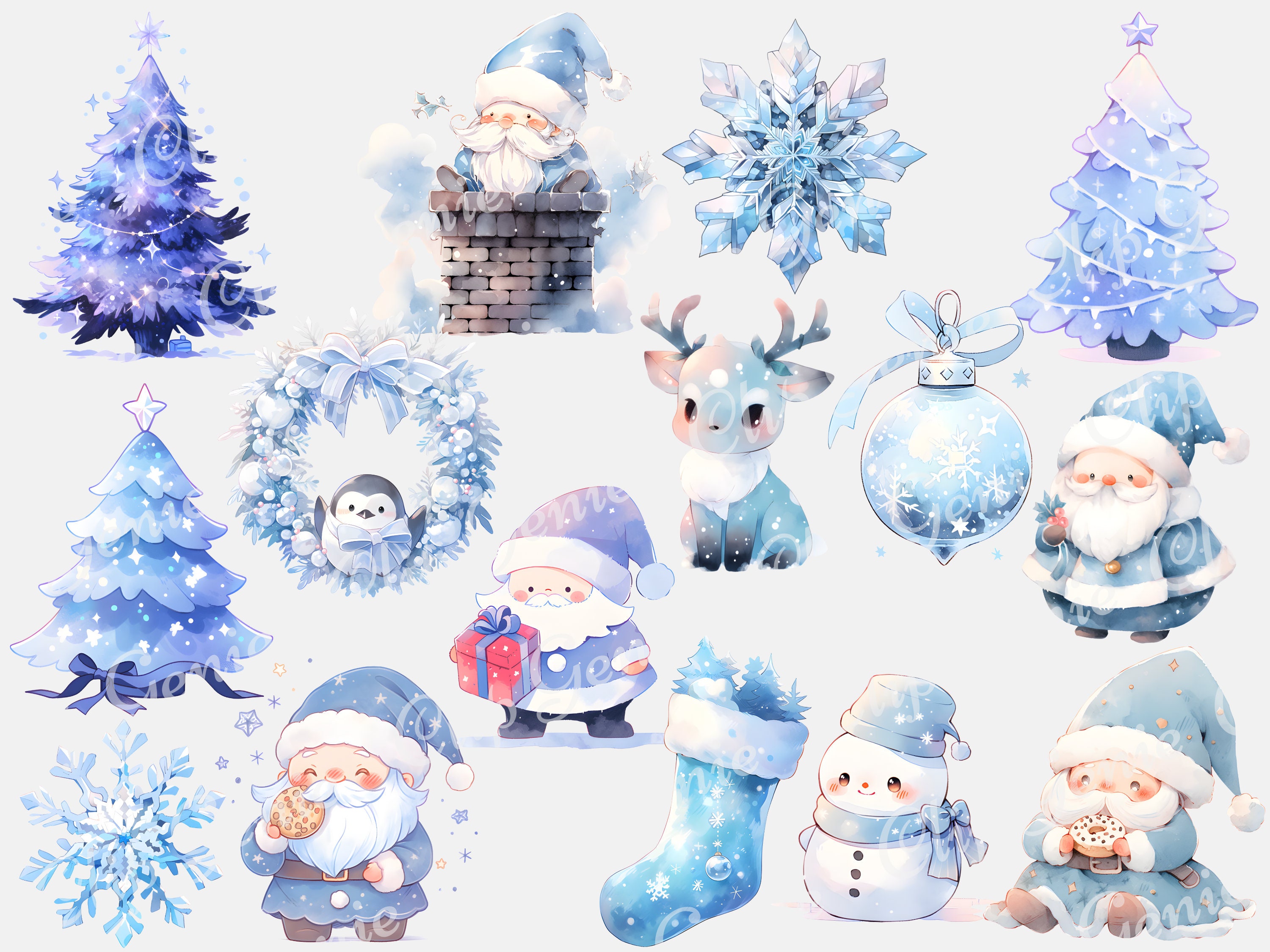 Cute Blue Christmas Clipart, Blue Christmas PNG, Santa, Angel, Hot ...