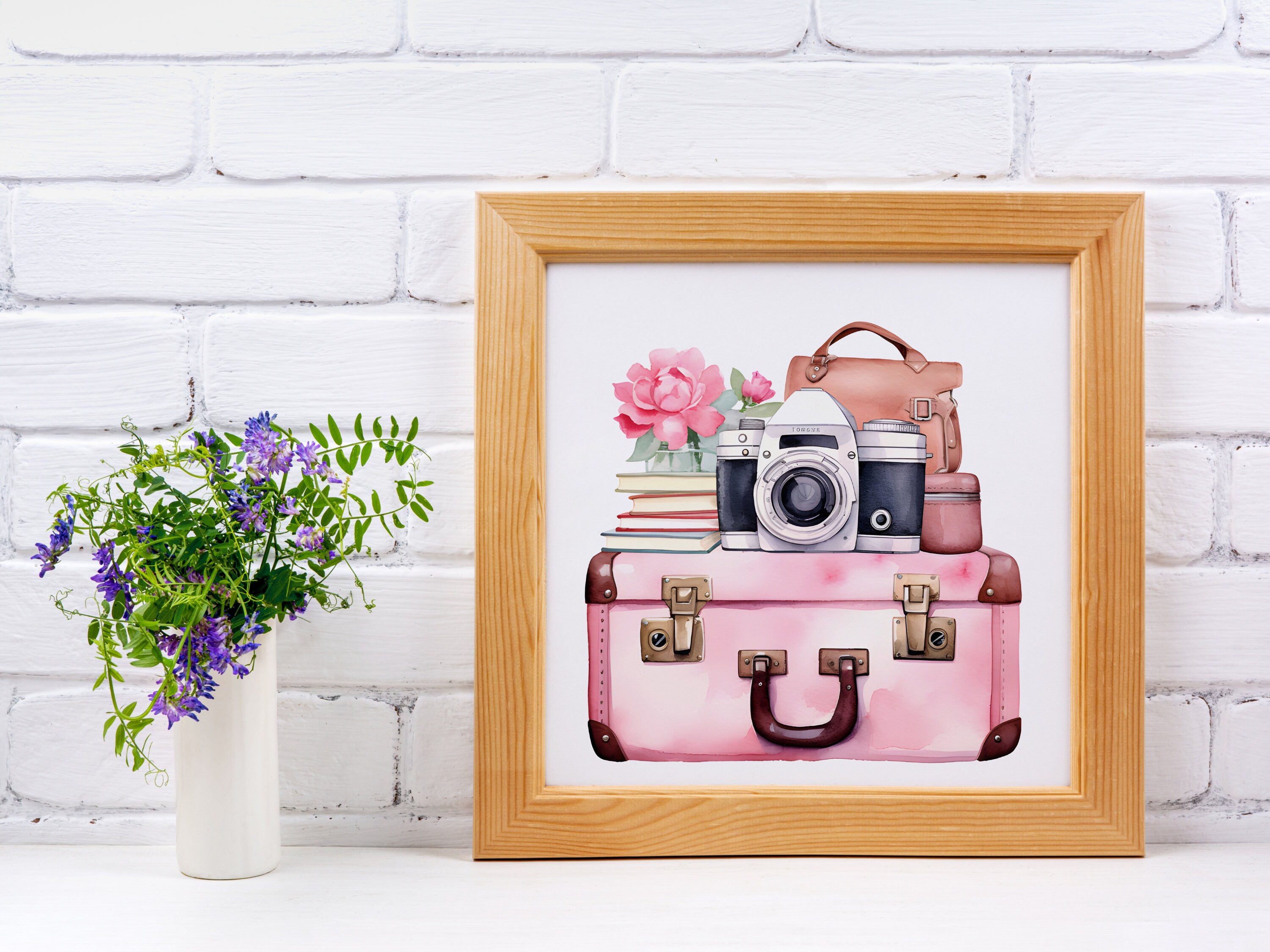 Watercolor Pink Travel Clipart Summer Vacation PNG Luggage - Etsy