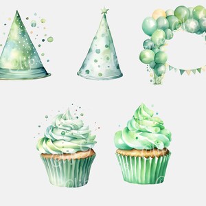 Watercolor Green Birthday Clipart, Balloons, Cake (PNG Files) - Etsy