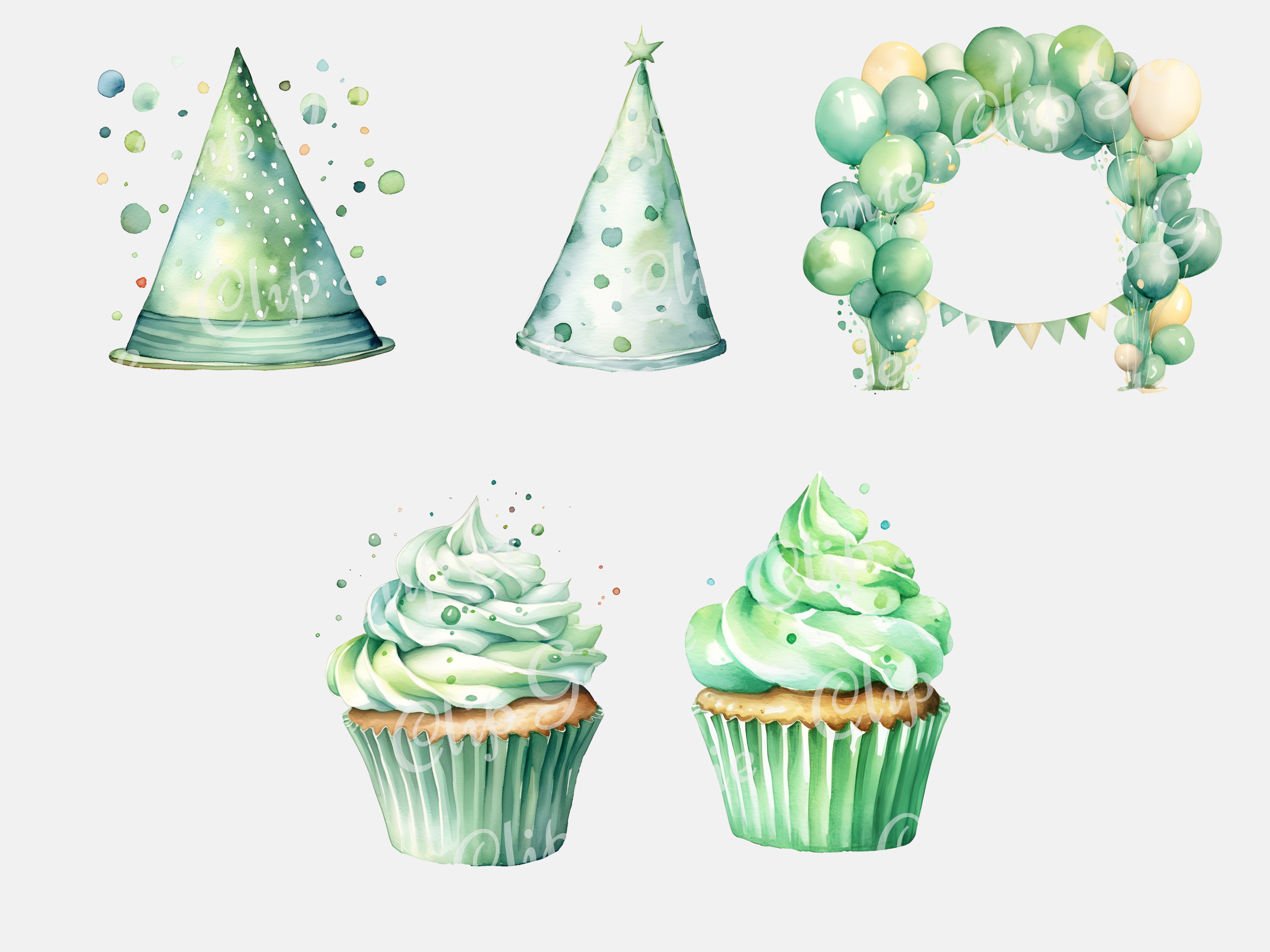 Green Birthday Clipart Watercolor Birthday PNG Green - Etsy