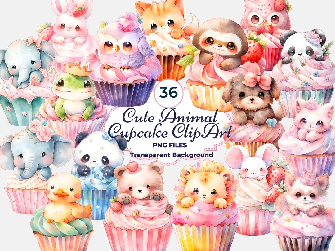 Cute Cupcake Animals Clipart, Animal Cupcake PNG, Birthday Cupcakes ...