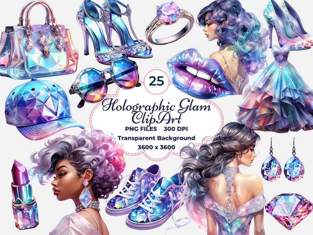 Holographic Glam Clipart, Glam Aesthetic PNG, Holographic Fashion ...