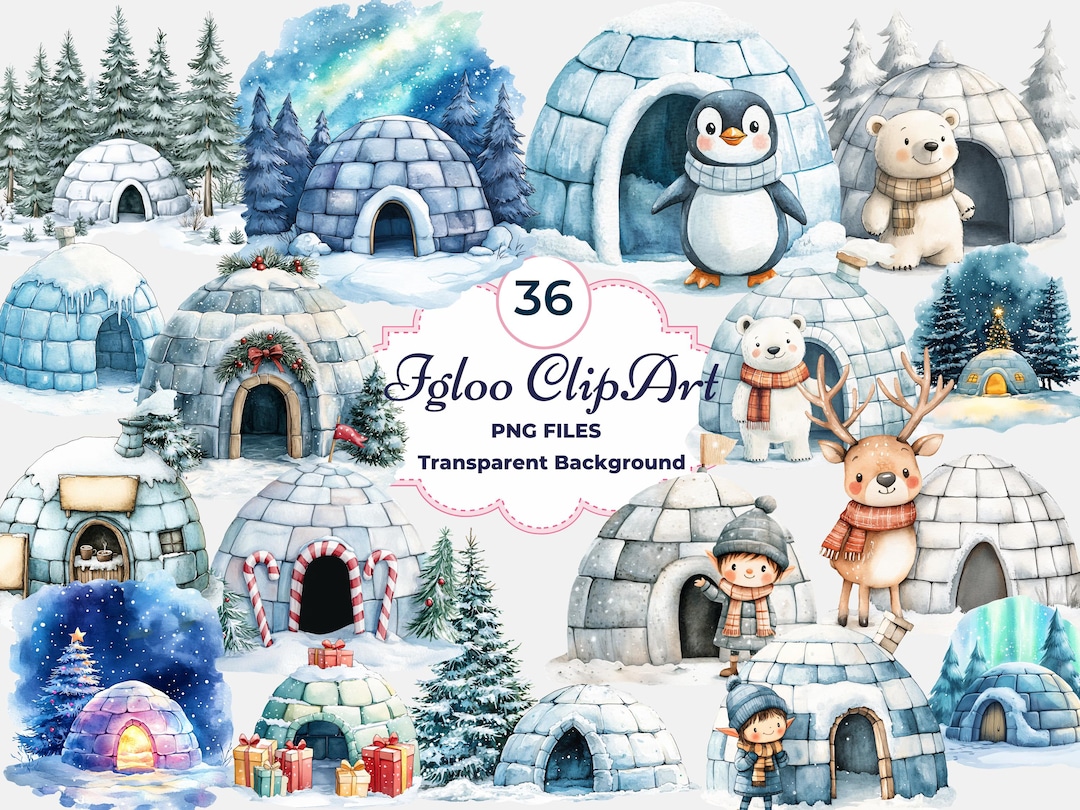 Igloo Clipart, Igloo PNG, Cute Igloo Animals, Scenic Igloo, Sublimation ...
