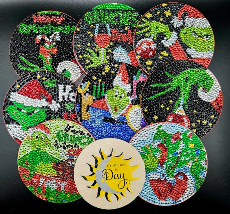 Grinch Christmas Diamond Painting Drink Coasters - Set of 8 - Etsy
