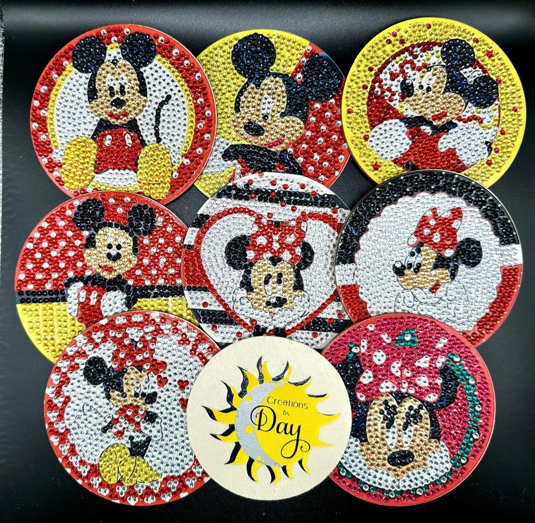Disney Mickey & Minnie Diamond Painting Drink Coasters - Set of 8 - Etsy