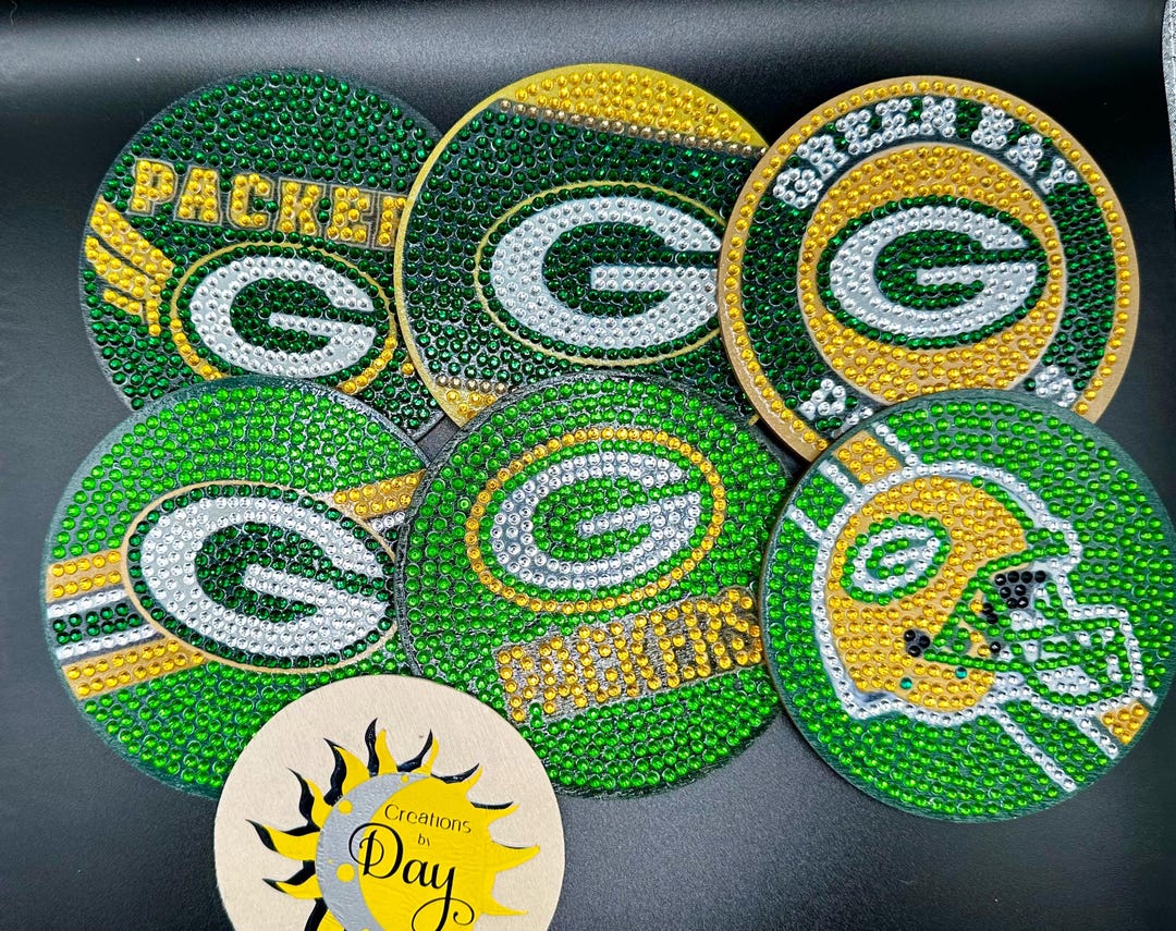 Green Bay Packers Football Diamond Painting Art Coasters - Set of 6 - Etsy