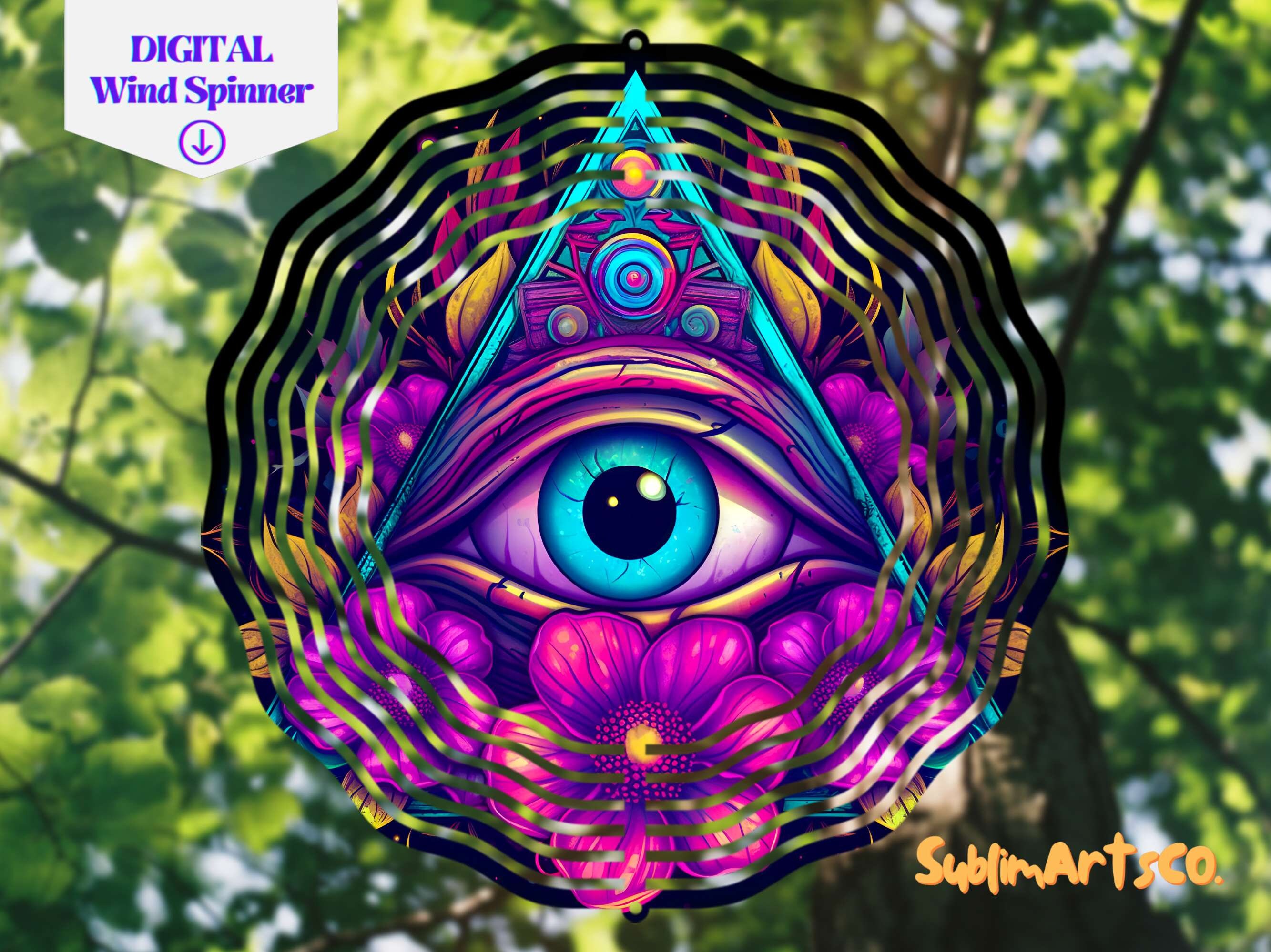 Evil Eye Amulet Digital Wind Spinner With Lotus Flowerssublimation ...