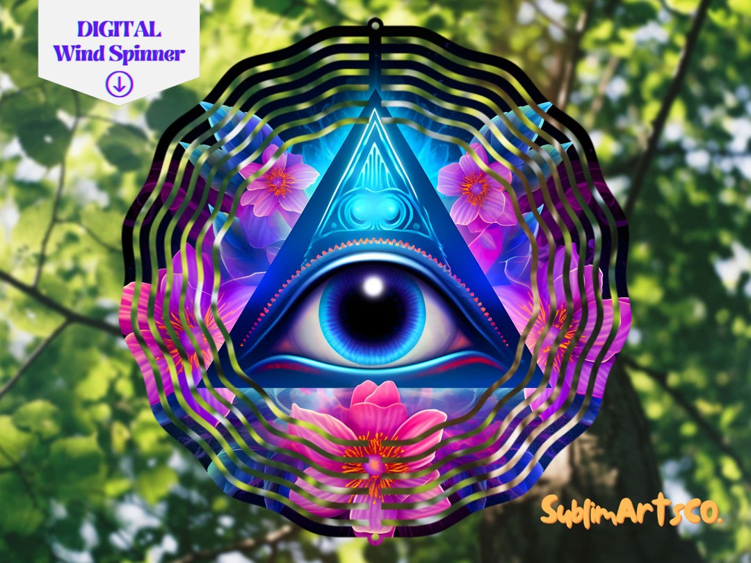 Glowing Eye Digital Wind Spinner With Lotus Flowerssublimation Design ...