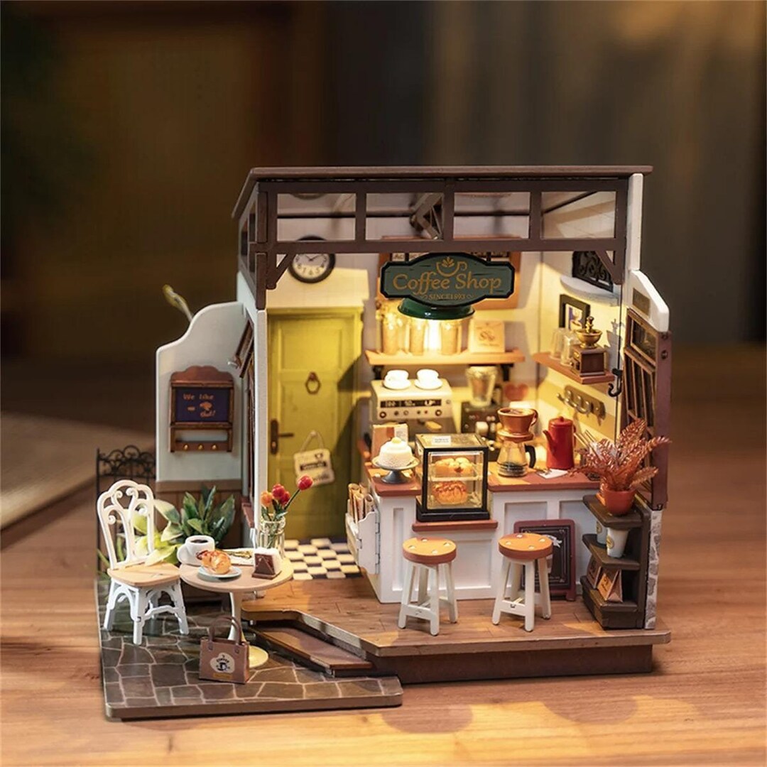 DIY Coffee House Shop Wooden Miniature 3D Puzzle Building Kit Model ...