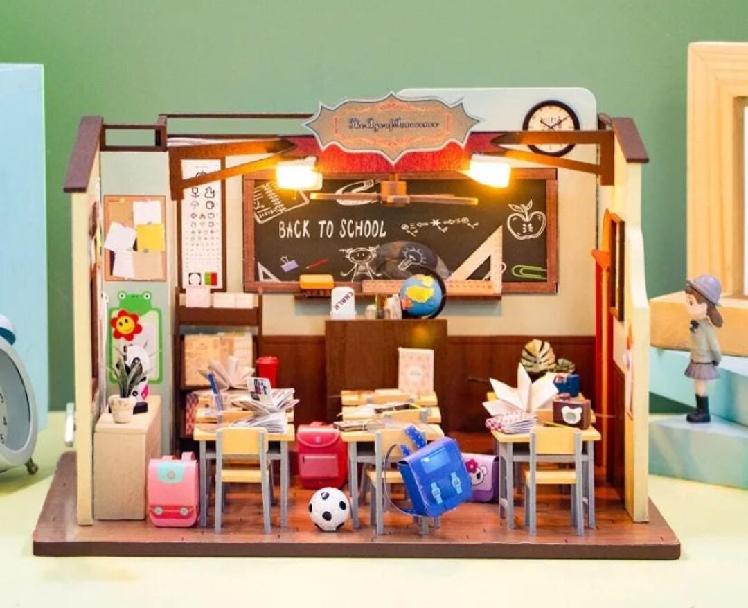 DIY Back to School House Wooden Miniature 3D Puzzle Building Kit Model ...