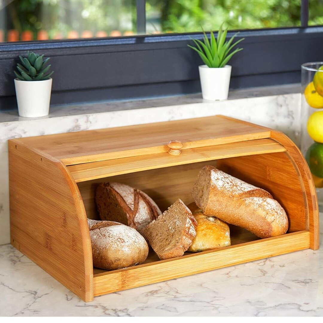 Wooden Bread Box Bamboo Bread Storage Box Food Keeper for Muffins ...